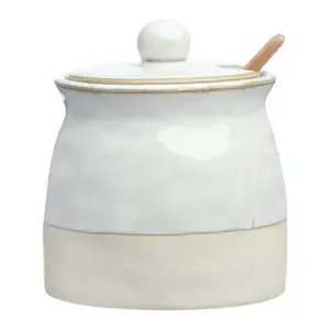 STORIED HOME Stoneware Sugar Pot With Lid - White