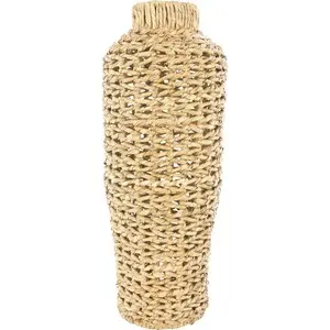 STORIED HOME 22"h Handwoven Water Hyacinth & Rattan Floor Vase - Natural