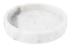 STORIED HOME Minimalist Round Carved Marble Tray Or Charcuterie Board - White