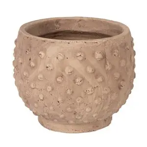STORIED HOME Round Sandstone Hobnail Planter With Distressed Finish - Grey
