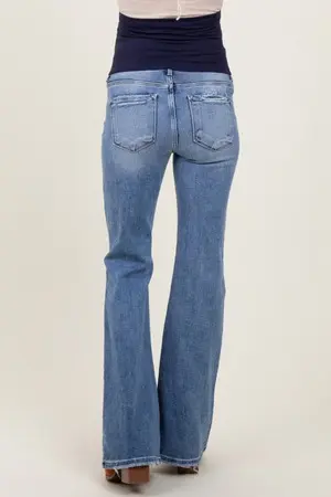 PINKBLUSH Distressed Knee Flare Maternity Jeans