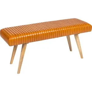 STORIED HOME Mango Wood And Leather Grid Bench - Brown
