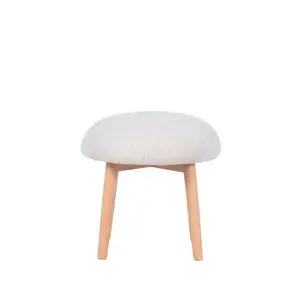STORIED HOME Tufted Fabric Upholstered Stool With Beech Wood Legs - Cream