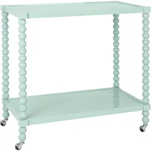 STORIED HOME Rubberwood 2-tier Bar Cart On Wheels - Blue