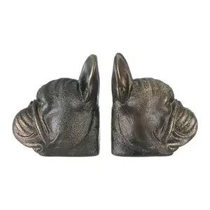STORIED HOME Decorative Antique Resin Dog Head Bookends - Brown