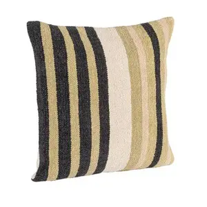 STORIED HOME Square Woven Cotton Blend Chenille Pillow With Stripes - Black
