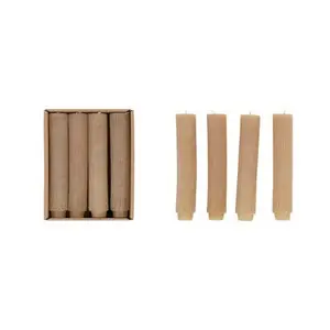 STORIED HOME Unscented Pleated Taper Candles In Box - Natural