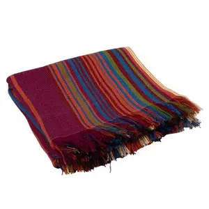 STORIED HOME Indoor/outdoor Woven Fabric Throw With Stripes And Fringe - Purple