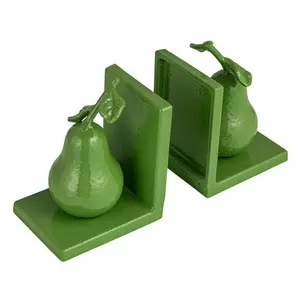 STORIED HOME 2-piece Cast Metal Pear Bookends - Green
