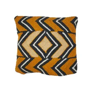 STORIED HOME Cotton Punch Hook Pillow With Chevron Design - Orange