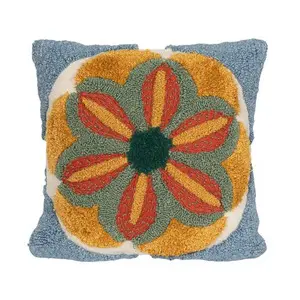 STORIED HOME Indoor/outdoor Fabric Tufted Pillow With Flower - Blue