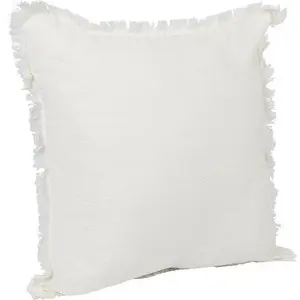 STORIED HOME Square Stonewashed Linen Pillow With Fringe - Ivory