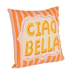 STORIED HOME Ciao Bella" Cotton And Linen Printed Pillow - Pink