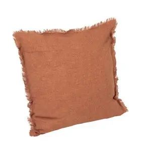 STORIED HOME Square Stonewashed Linen Pillow With Fringe - Orange