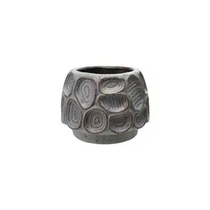 STORIED HOME Stoneware Planter With Stone Design With Reactive Glaze - Blue