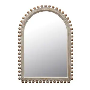 STORIED HOME Wood Ball Framed Arched Wall Mirror - Natural