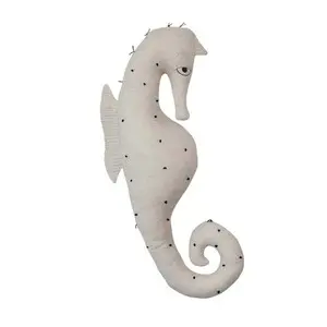 STORIED HOME Cotton And Linen Seahorse Shaped Pillow - White