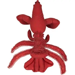 STORIED HOME Cotton Printed Lobster Shaped Pillow With Embroidery And Fringe - Red