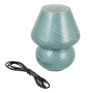 STORIED HOME Hand-blown Art Glass Led Rechargeable Table Lamp With Touch Switch And Usb Cord - Blue