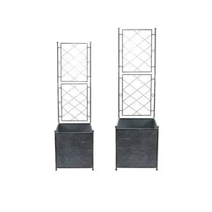 STORIED HOME 2-piece Galvanized Metal Planters With Trellis - Grey