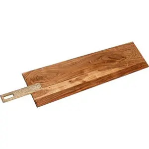 STORIED HOME Acacia And Mango Wood Cheese And Serving Board With Handle - Natural