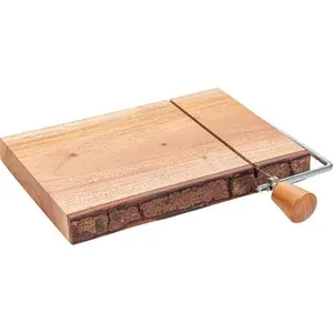 STORIED HOME Wood And Metal Cheese Slicer With Bark Edge - Natural