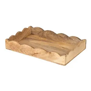 STORIED HOME Mango Wood Scalloped Tray - Natural