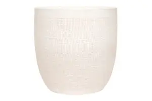 STORIED HOME Coastal Embossed Textured Stoneware Planter - Cream