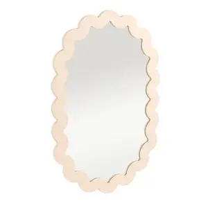 STORIED HOME Wood Framed Scalloped Wall Mirror - Cream