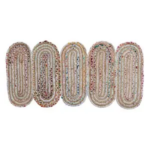 STORIED HOME Woven Cotton Chindi And Jute Ovals Floor Runner - Tan
