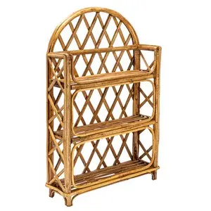 STORIED HOME Rattan Wall Shelf With 3-tier Shelves - Natural