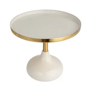 STORIED HOME Round Enameled Metal Pedestal - Cream