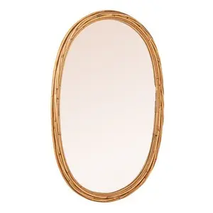 STORIED HOME Wall Mirror With Rattan Wrapped Frame - Natural