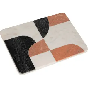 STORIED HOME Marble Cutting Board With Abstract Design - White