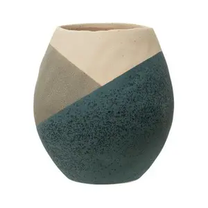 STORIED HOME Hand-painted Stoneware Planter, Sand Finish - Cream