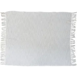 STORIED HOME Cotton Throw Blanket With Silver Metallic Thread And Fringe - Cream