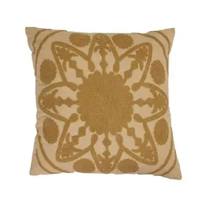 STORIED HOME Cotton Pillow With Embroidery - Tan