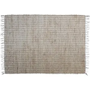 STORIED HOME Boho Woven Jute And Cotton Rug With Fringe - Ivory
