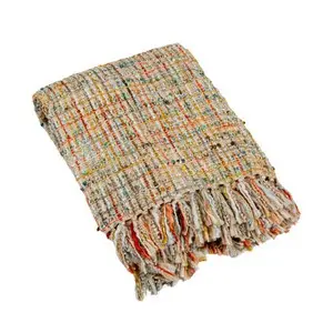 STORIED HOME Woven Acrylic Bouclé Throw Blanket With Fringe - Beige