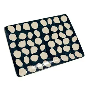STORIED HOME Hand-painted Stoneware Platter With Wax Relief Dots - Blue