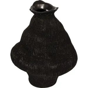STORIED HOME Stoneware Organic Shaped Vase, Sand Finish - Black