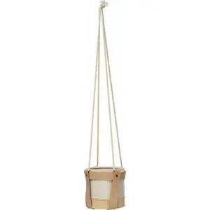 STORIED HOME Hanging Stoneware Planter With Faux Leather Straps And Rope Hanger - Natural