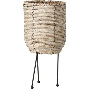 STORIED HOME Large Beige Corn Rope Basket With Metal Legs - Natural