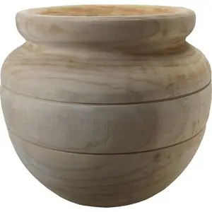 STORIED HOME Round Paulownia Wood Planter - Natural