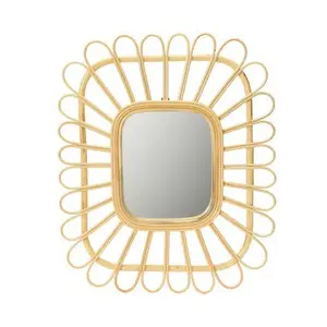 STORIED HOME Woven Rattan Petal Framed Wall Mirror - Natural