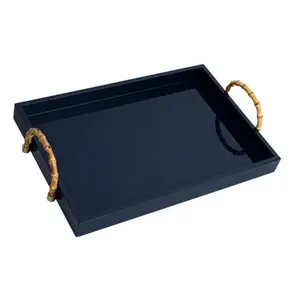 STORIED HOME Wide Nautical Wood Tray - Blue