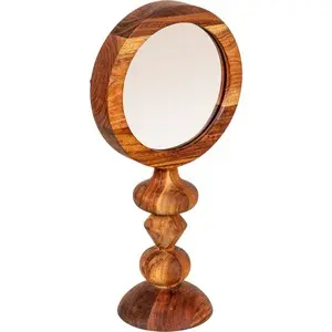 STORIED HOME Acacia Wood Table Mirror With Carved Wood Base - Natural