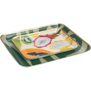 STORIED HOME Fruit And Abstract Enameled Metal Trays - Blue