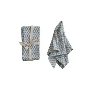 STORIED HOME Patterned Cotton And Linen Napkin Set - Blue