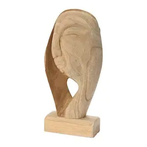 STORIED HOME Hand Carved Teakwood Face Sculpture - Natural